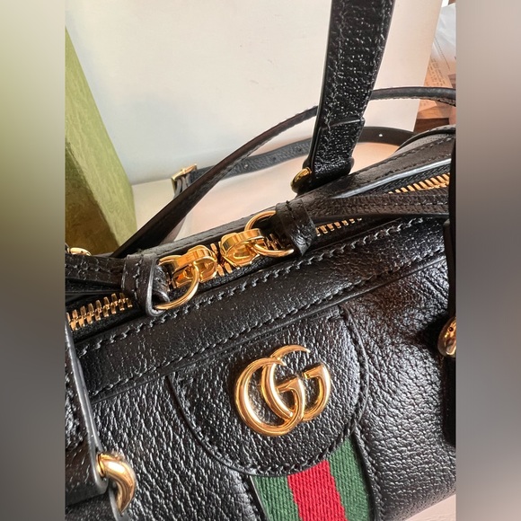 Gucci | Bags | Gucci Ophidia Leather Barrel Bag Blacknero Gucci Web | Poshmark